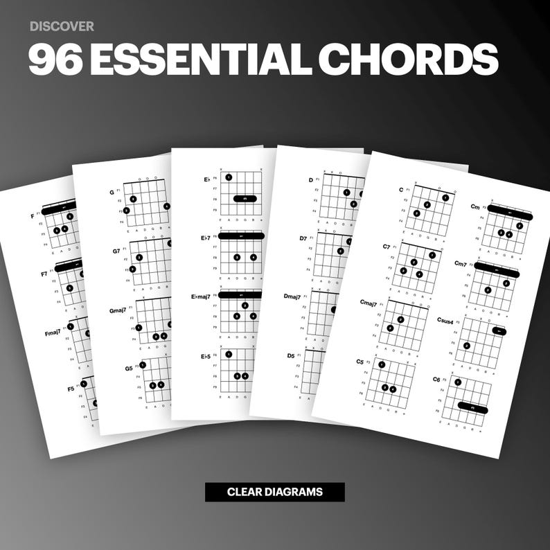 Guitar Chords Book: 96 Essential Chords, Colored & B/W Versions (PDF ...