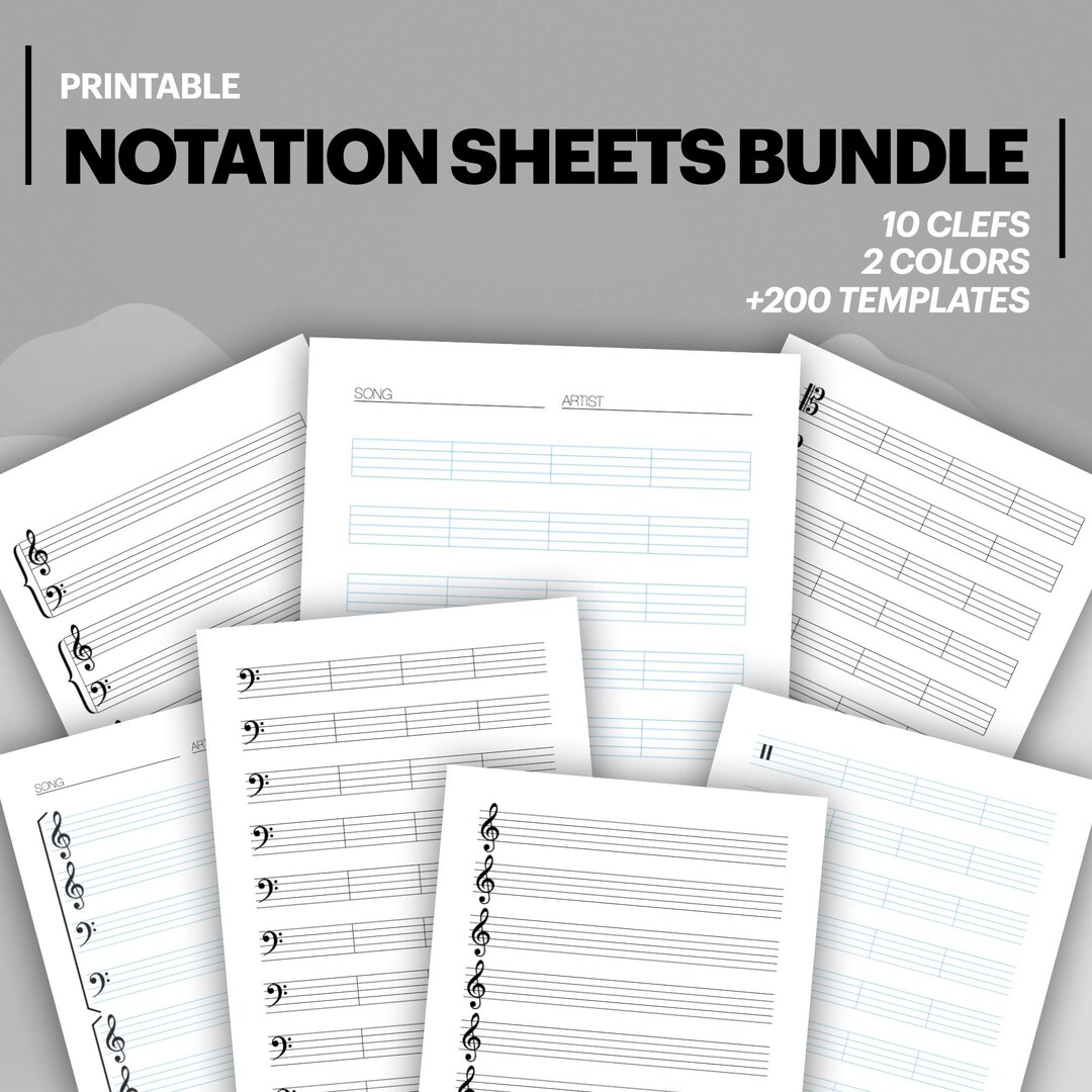 Printable Music Notation Templates: +200 Sheet Music Pages (PDF ...