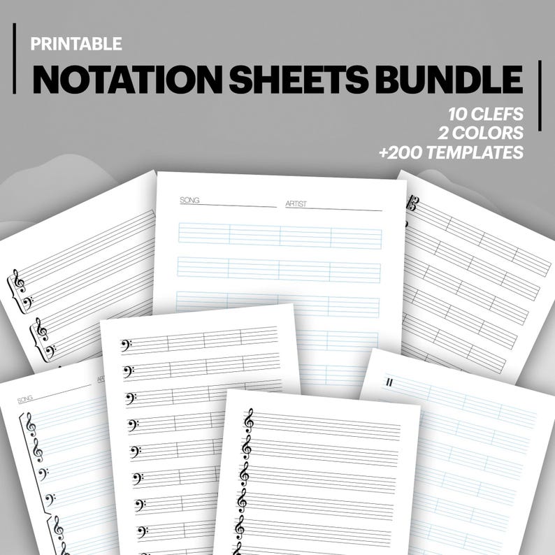 Ultimate Printable Notation Bundle: +200 Blank Templates, All Clefs, in ...