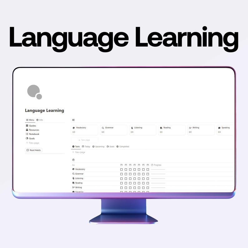Language Learning Notion Template Study Planner & Task Manager - Etsy