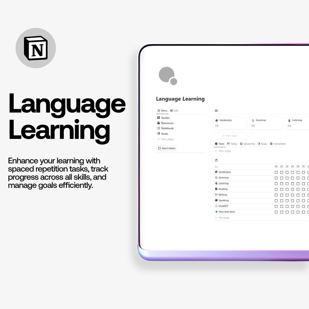 Language Learning Notion Template Study Planner & Task Manager - Etsy