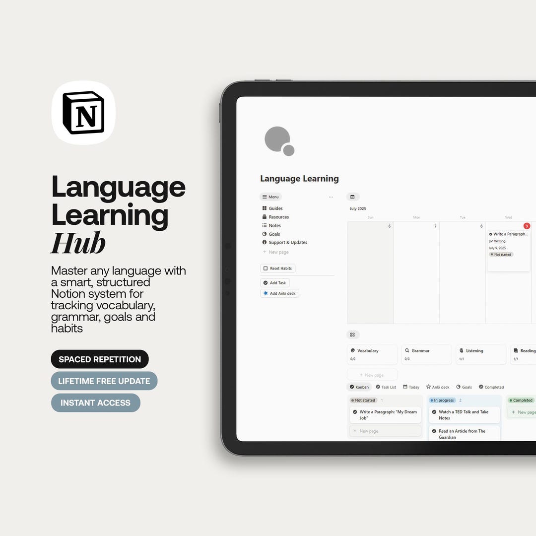 Notion Language Learning Template for Vocabulary, Grammar, Study Goals ...