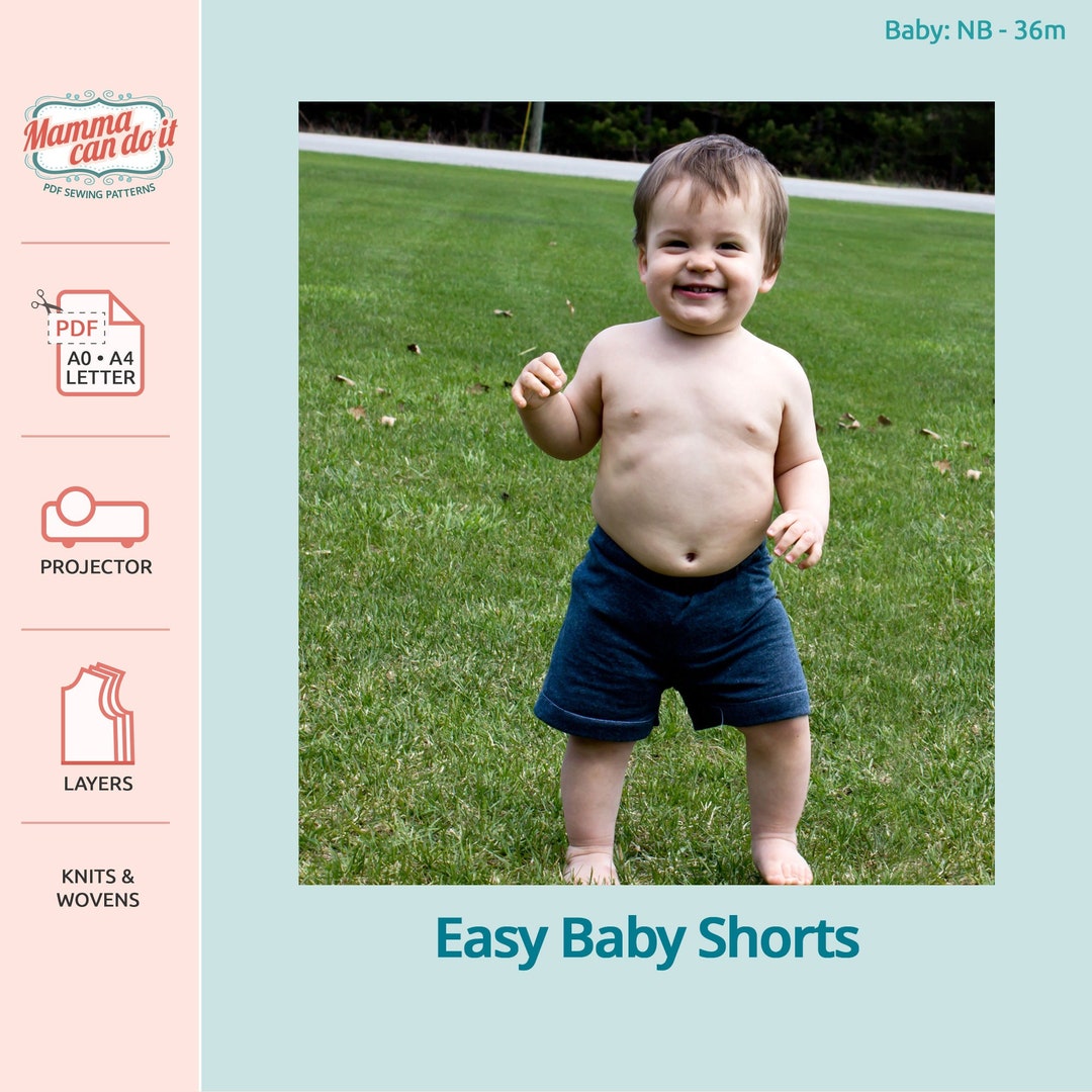 Easy Baby Shorts PDF Sewing Pattern | Baby Size Nb - 36m | Projector ...