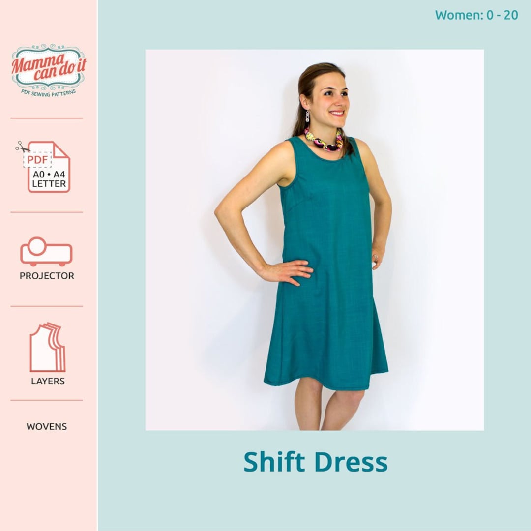 Shift Dress PDF Sewing Pattern | Women Sizes 0-20 | Projector, A0, A4 ...