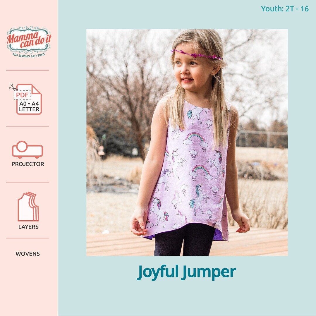 Joyful Jumper Dress PDF Sewing Pattern | Size 2T-16 | Projector, A0, A4 ...