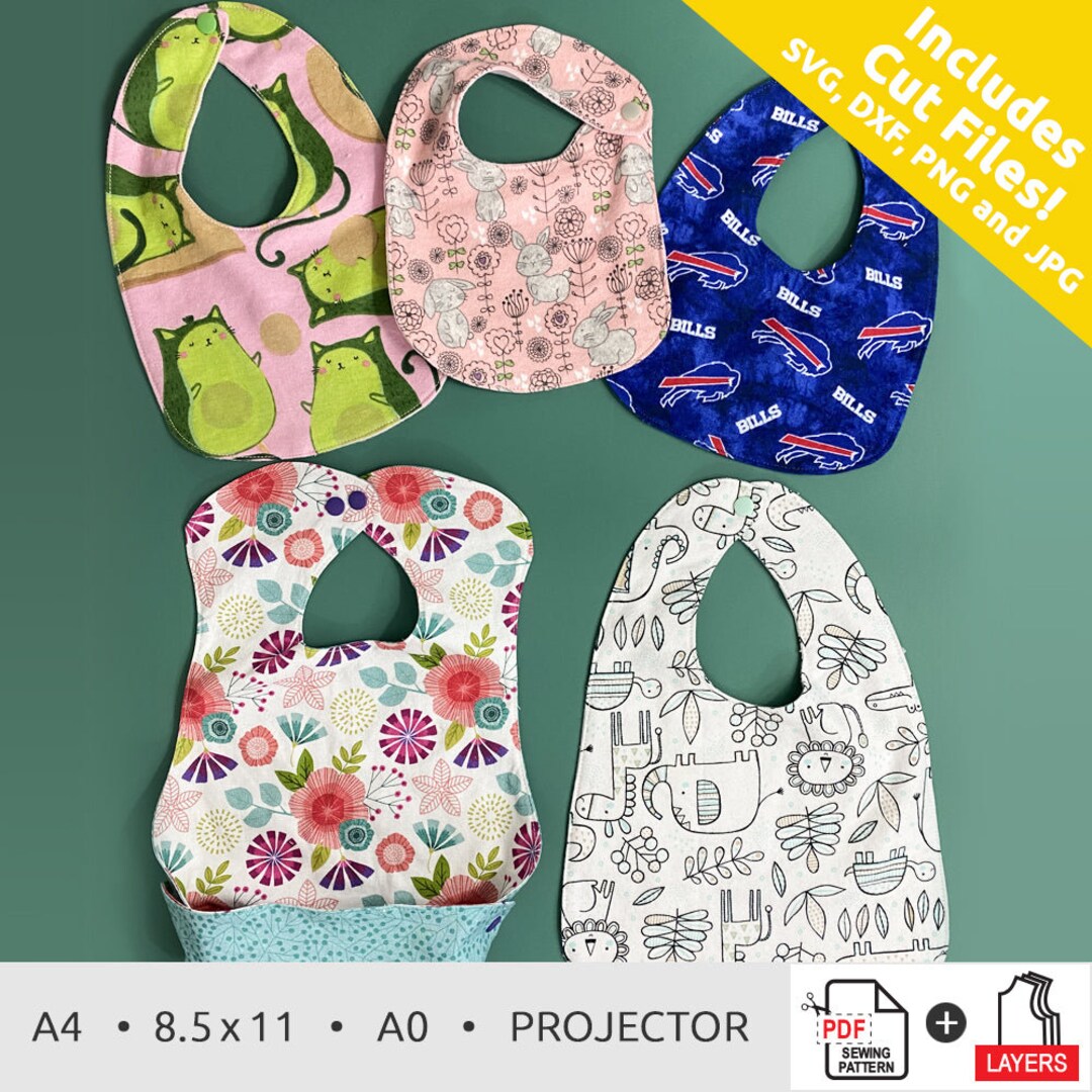 Bib PDF Sewing Pattern | Bib Svg, Png, Jpg, Dxf | A0, A4, 8.5x11 ...