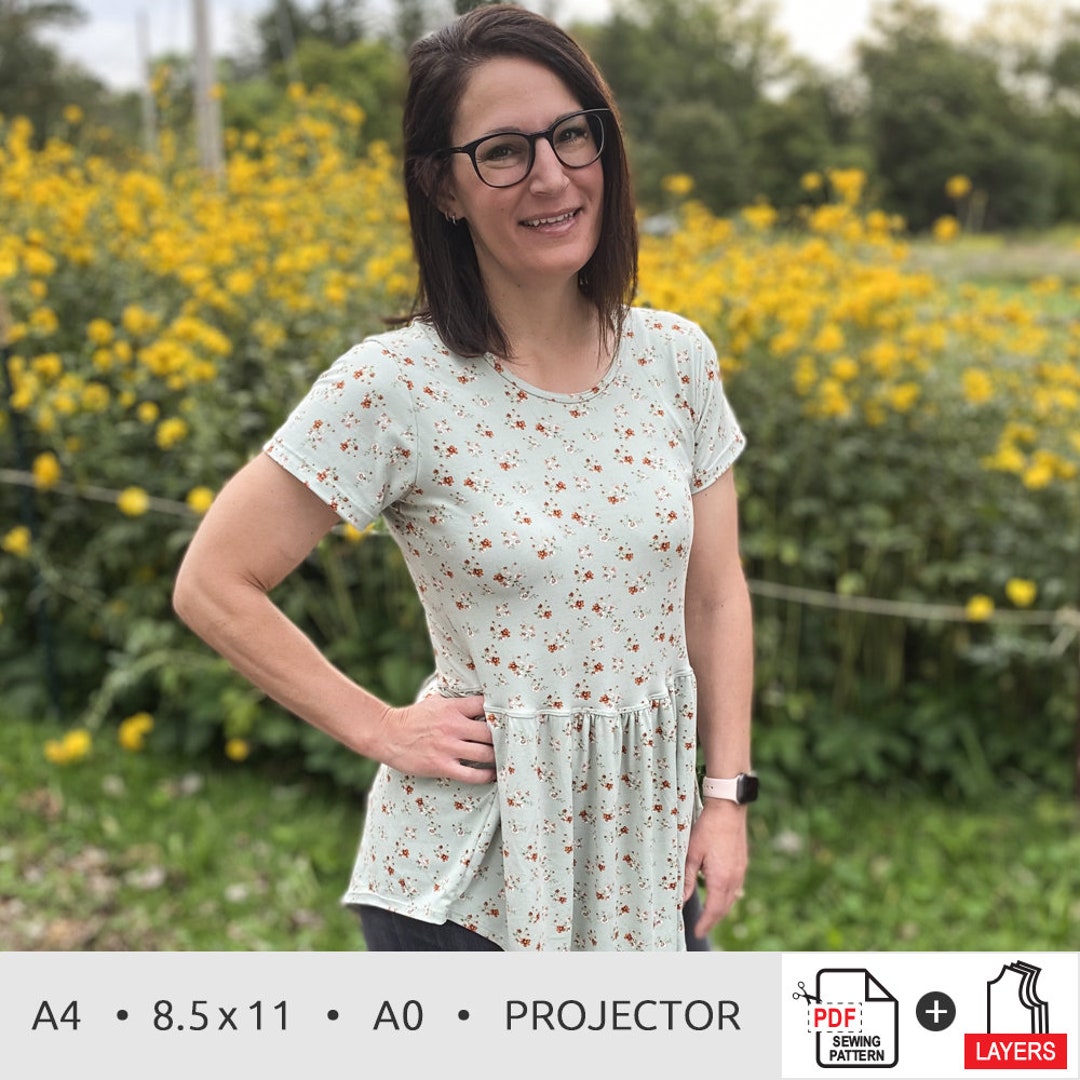 Relaxed Peplum Top Sewing Pattern | Women Sizes 00-20 | Projector, A0 ...