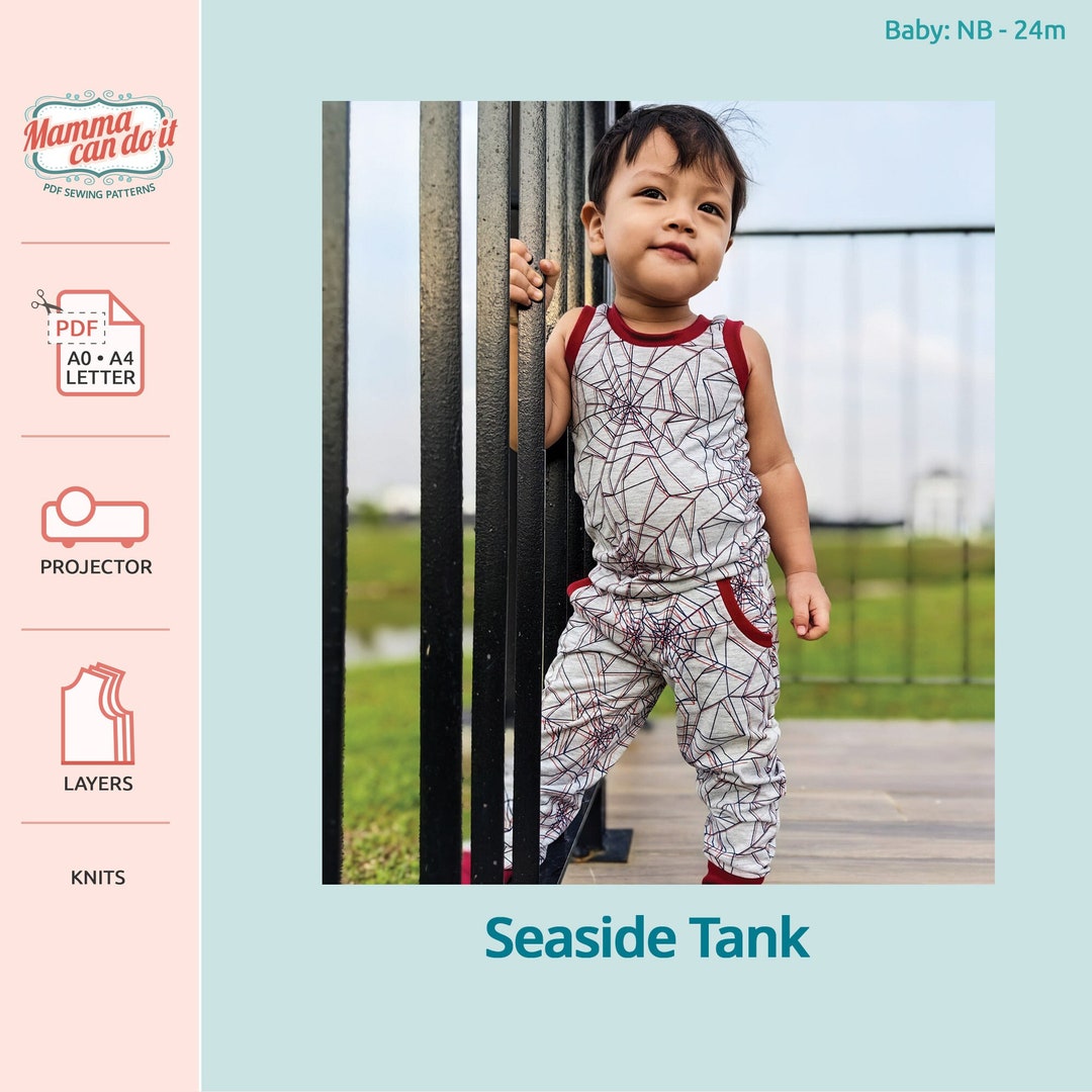 Seaside Tank Sewing Pattern | Baby Sizes Newborn-24m | Projector, A0 ...