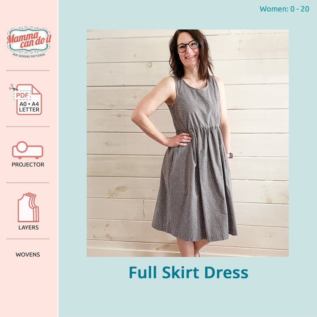 Full Skirt Dress PDF Sewing Pattern | Women Sizes 0-20 | Projector, A0 ...