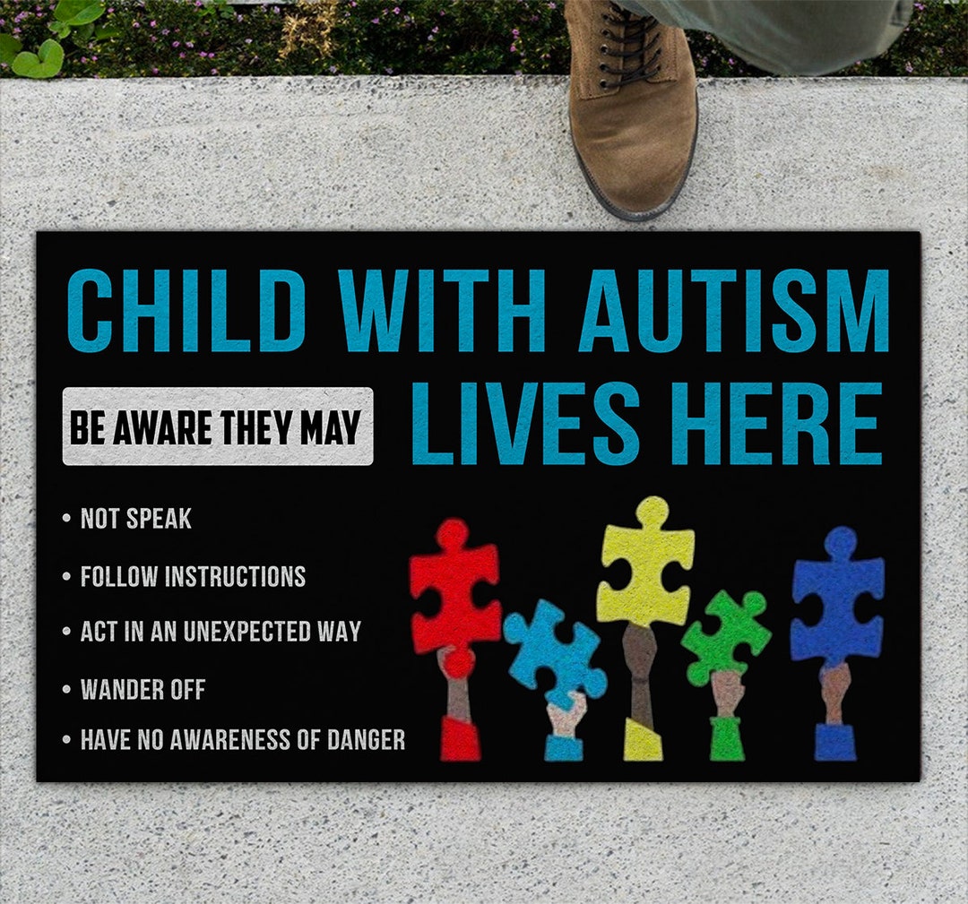 Autism Awareness Children With Autism Lives Here Doormat - Etsy