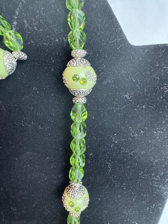 Handmade Vintage Green Rhinestone and Silver Filigree… - Gem