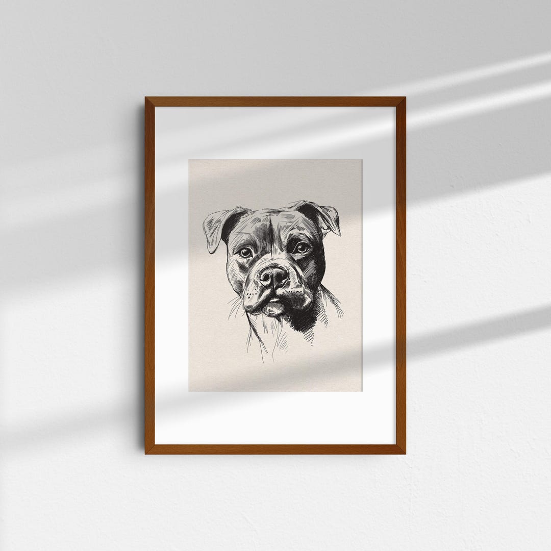 Pitbull Bully Dog Sketch, Minimalist Hand-drawn Dog Portrait, High ...