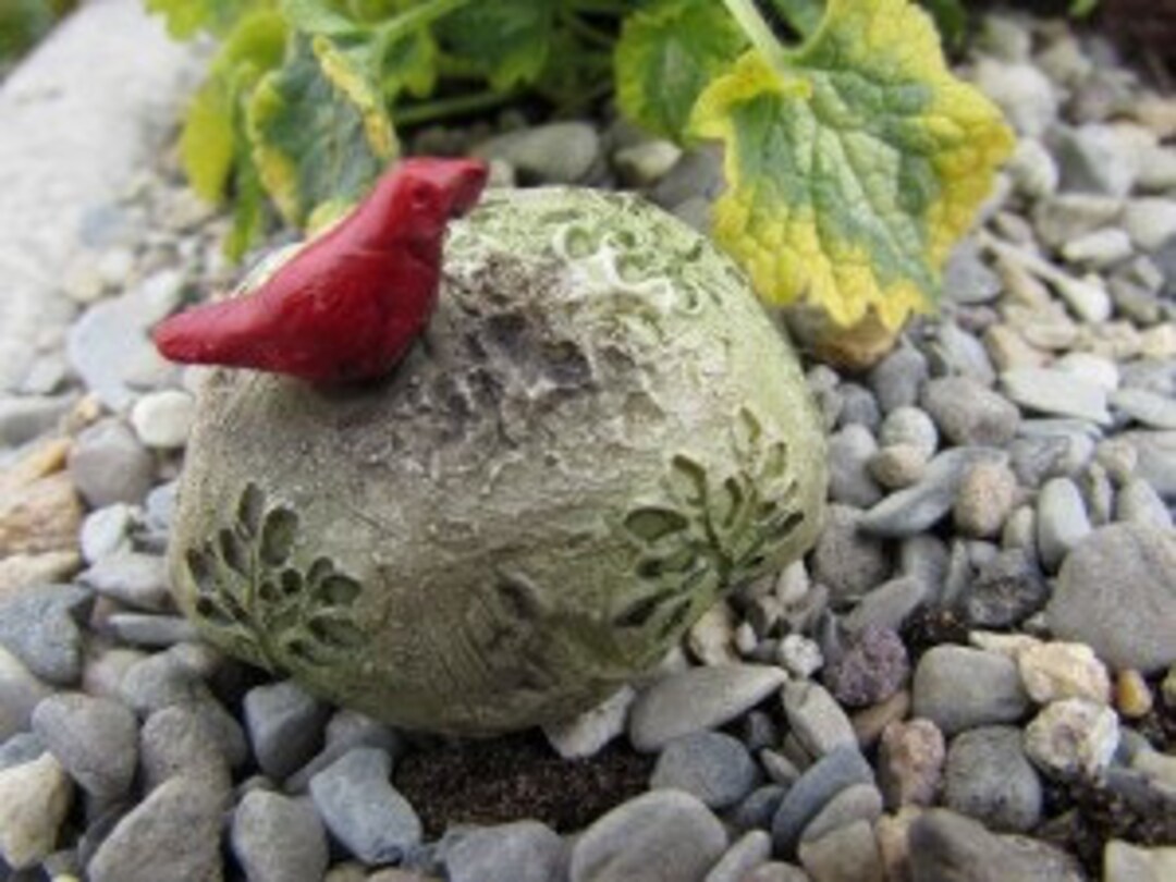 Fossil Rock With Red Bird for the Fairy Garden - Etsy