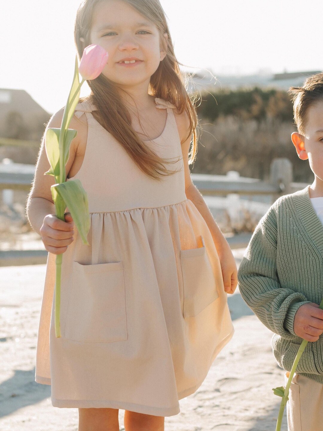 Organic Linen Dress With Bloomers, Baby Girl, Toddler, Summer, Beach ...