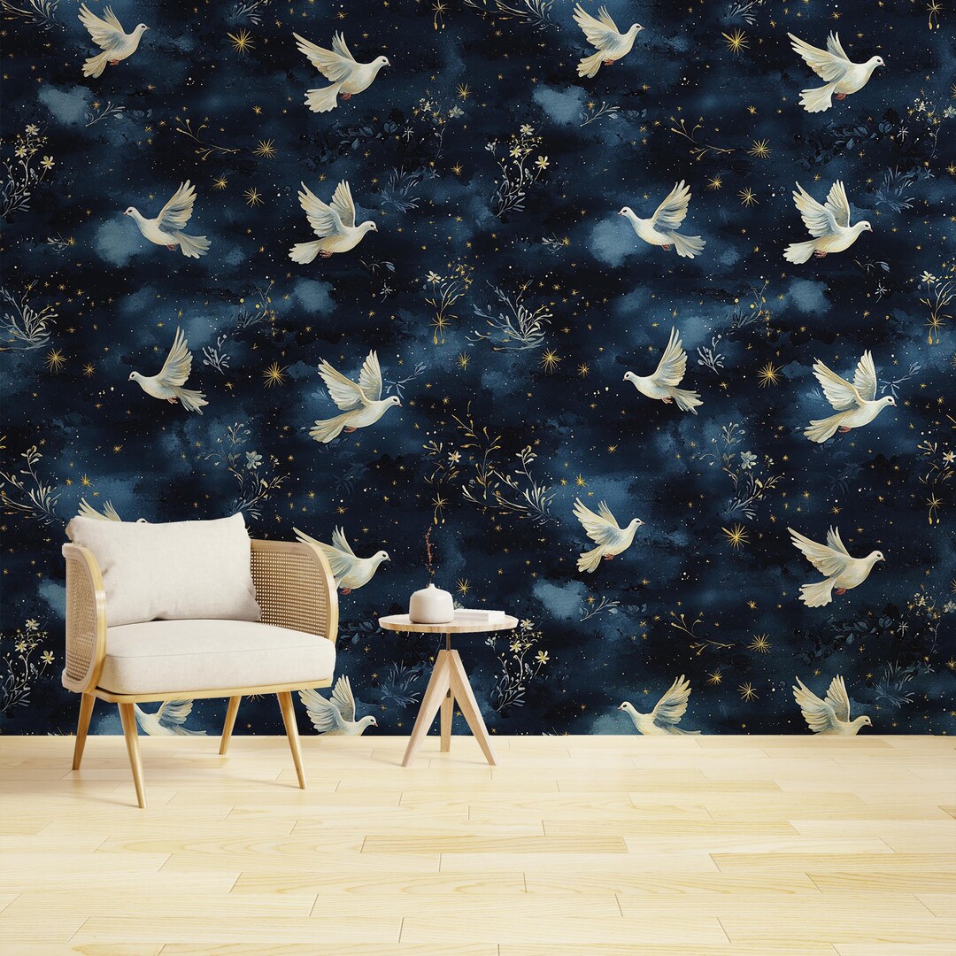 Elegant Night Sky Wallpaper With Flying White Doves | Celestial Doves ...