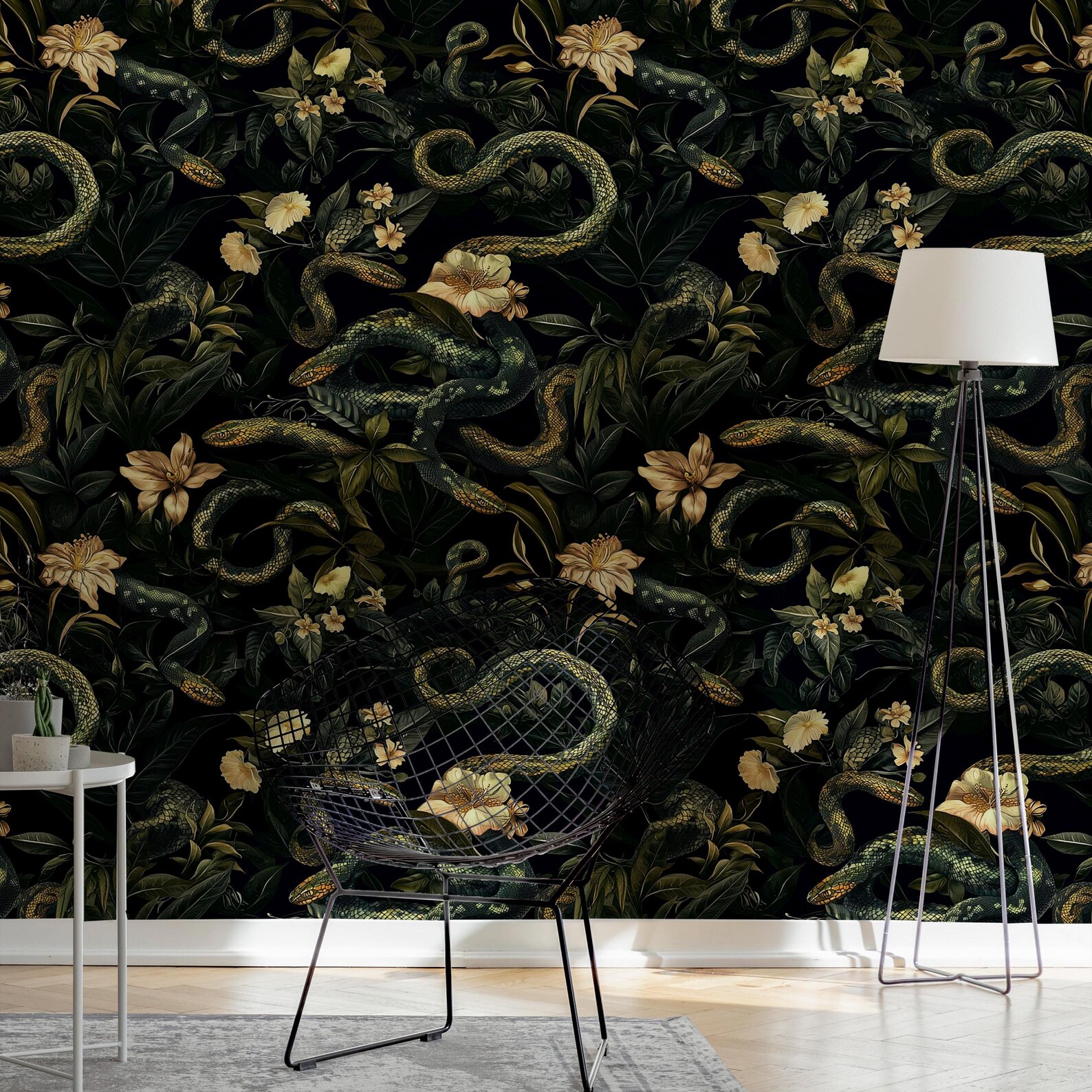 Dark Snakes Wallpaper | Dark Botanical Snake Pattern Wallpaper ...