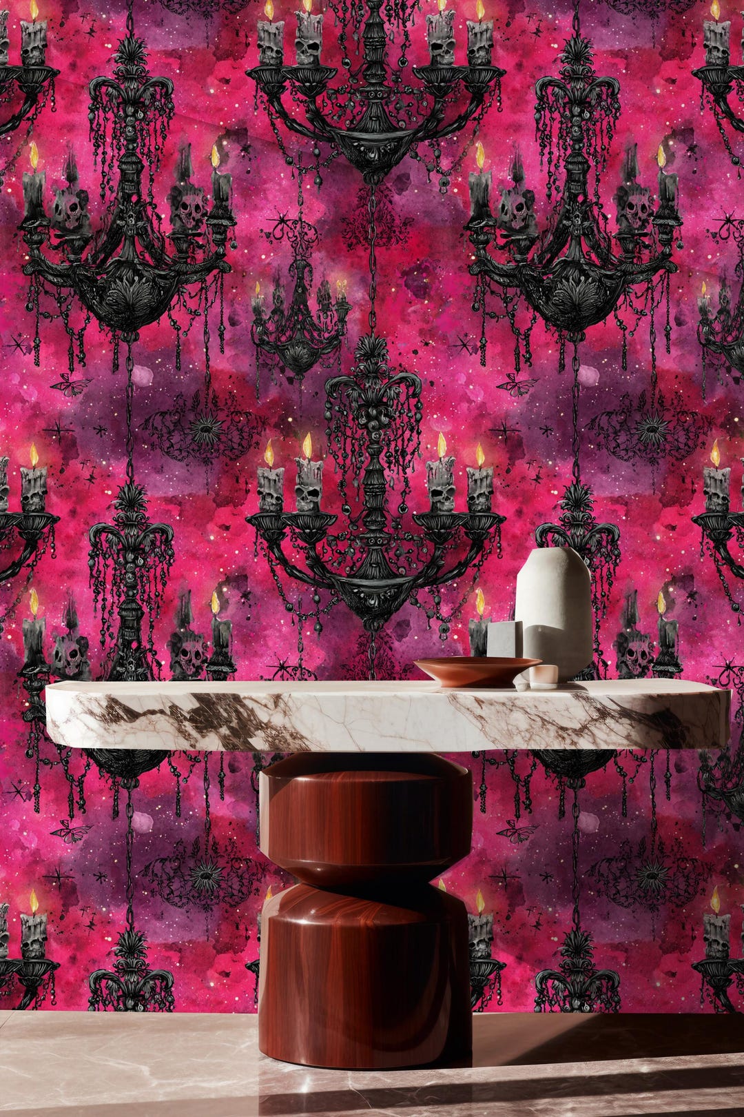 Gothic Chandelier Wallpaper | Witchy Magical Melting Candles Candelabra ...