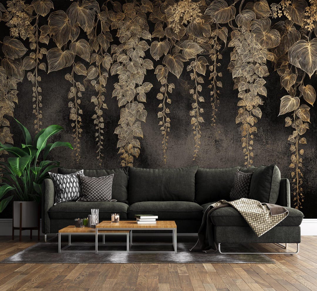 Lux Gold Botanical Wallpaper | Elegant Dutch Flower Wallpaper | Dark ...