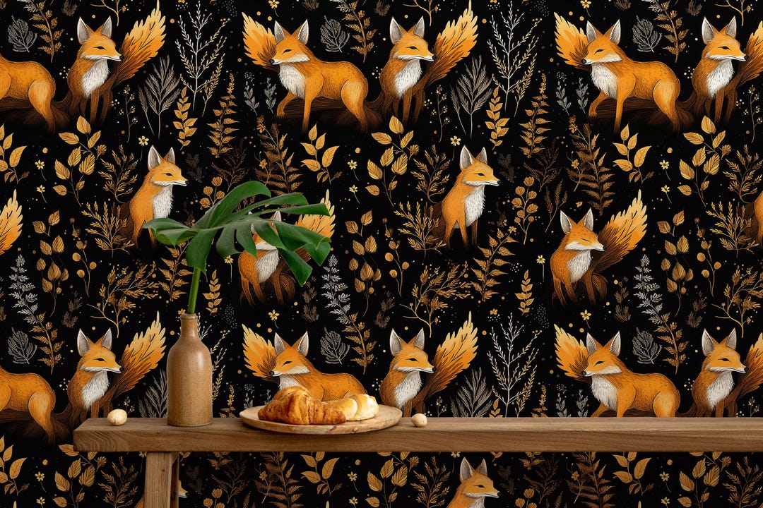 Golden Fox Forest Wallpaper | Whimsical Fox Garden Wallpaper | Animals ...