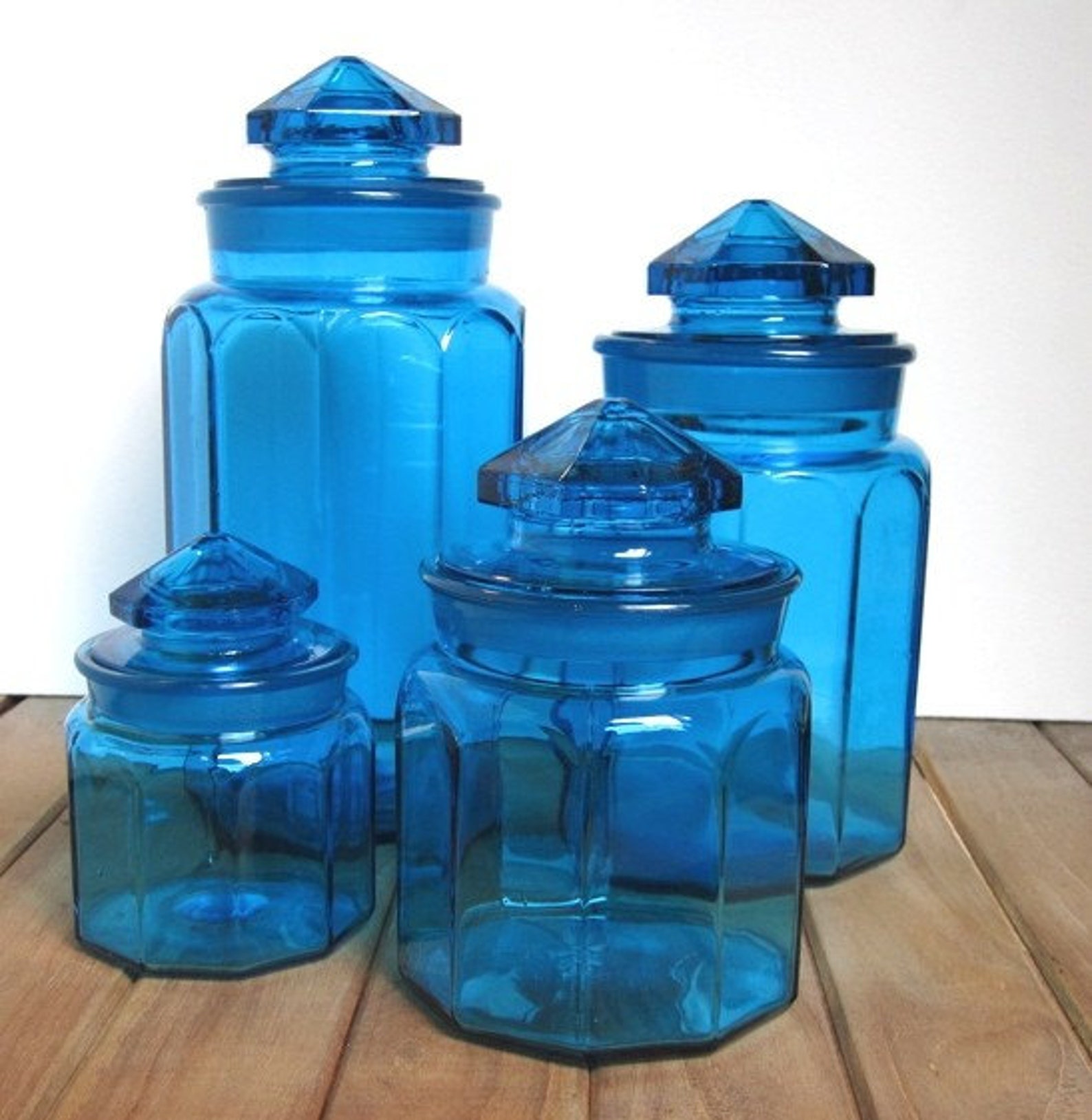 Set of 4 Vintage Blue Glass Canisters | Etsy Set of 4 Vintage Blue Glass Canisters | Etsy