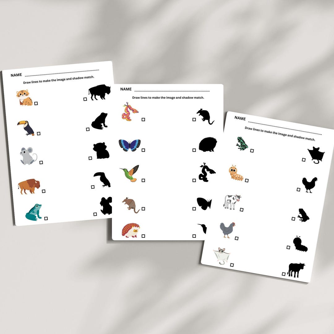 Match 50 Animal Shadows to Pictures an Educational Game for Kids, 50 ...