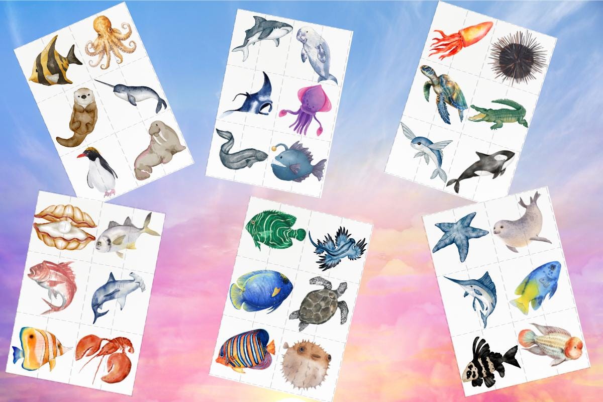 42 Ocean Animal Matching Game for Kids, Preschool Toddler Flashcard ...