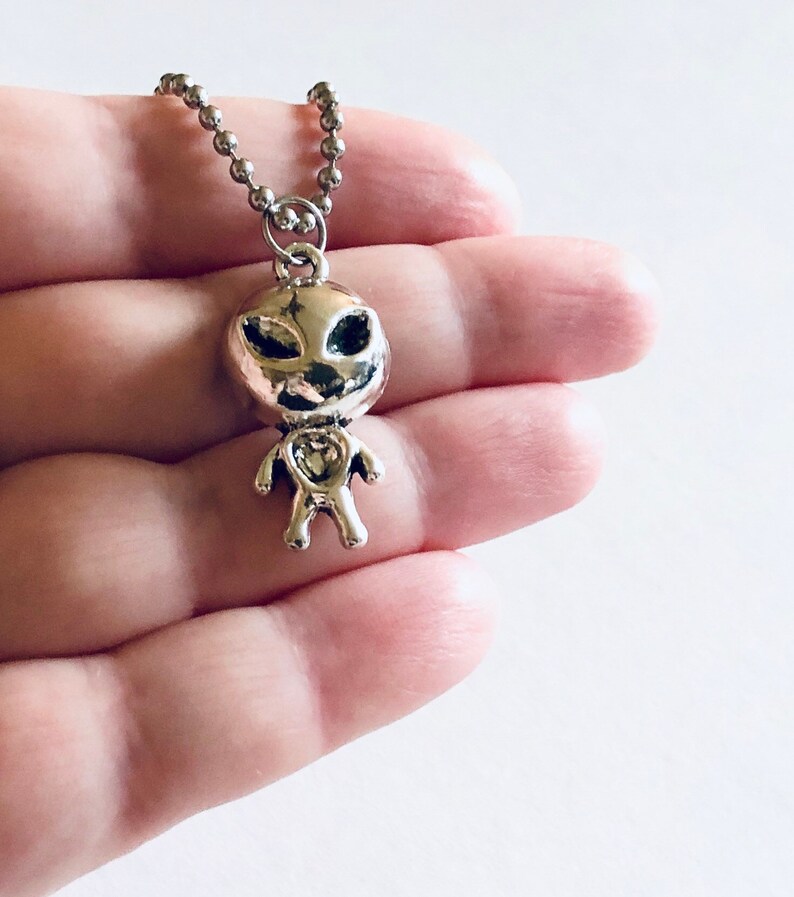 Alien Necklace Stainless Steel Ball Chain With Silver Aliens - Etsy