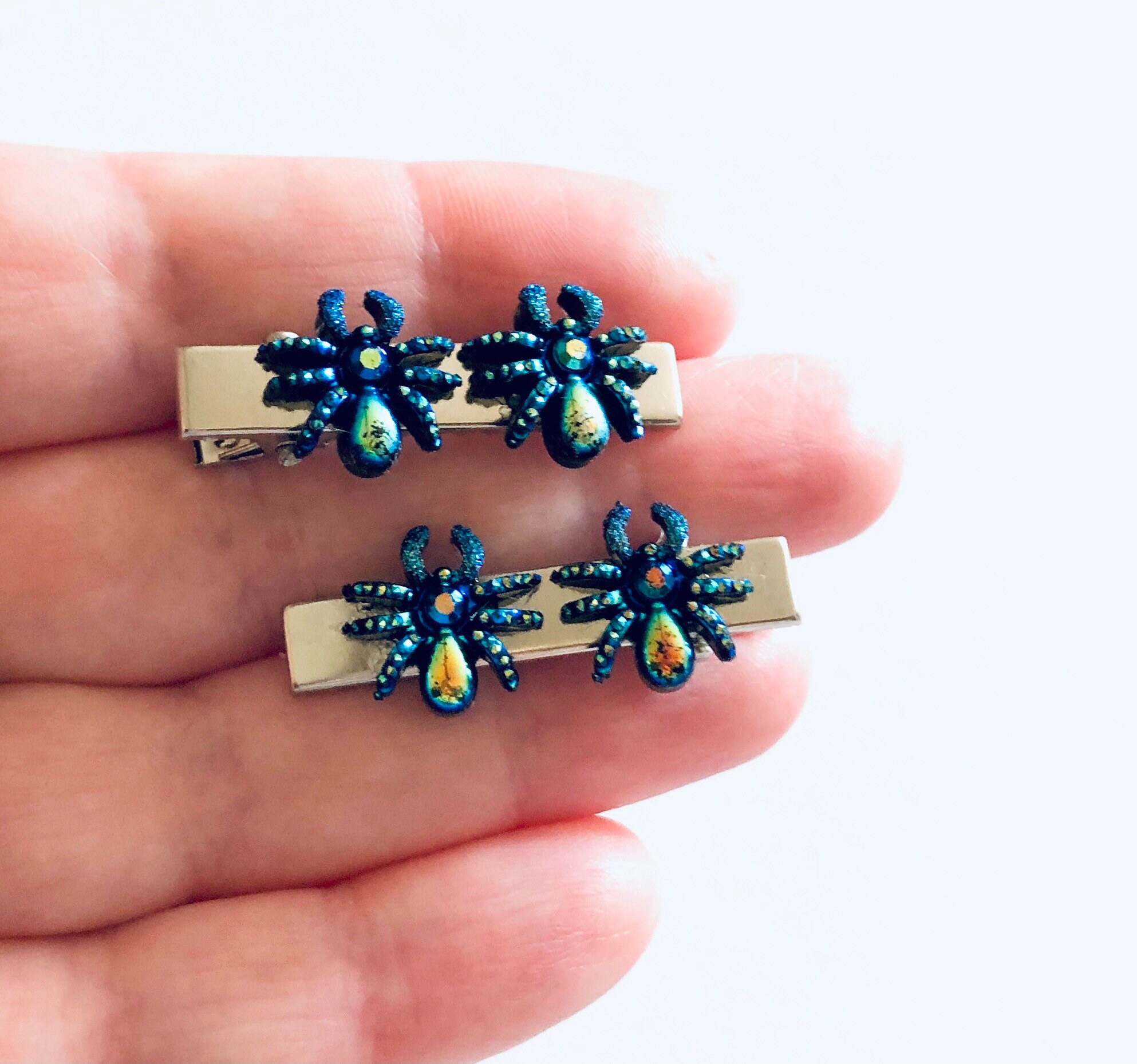 2 Mini Glitter Spider Hair Clips Spiders Alligator Clips | Etsy