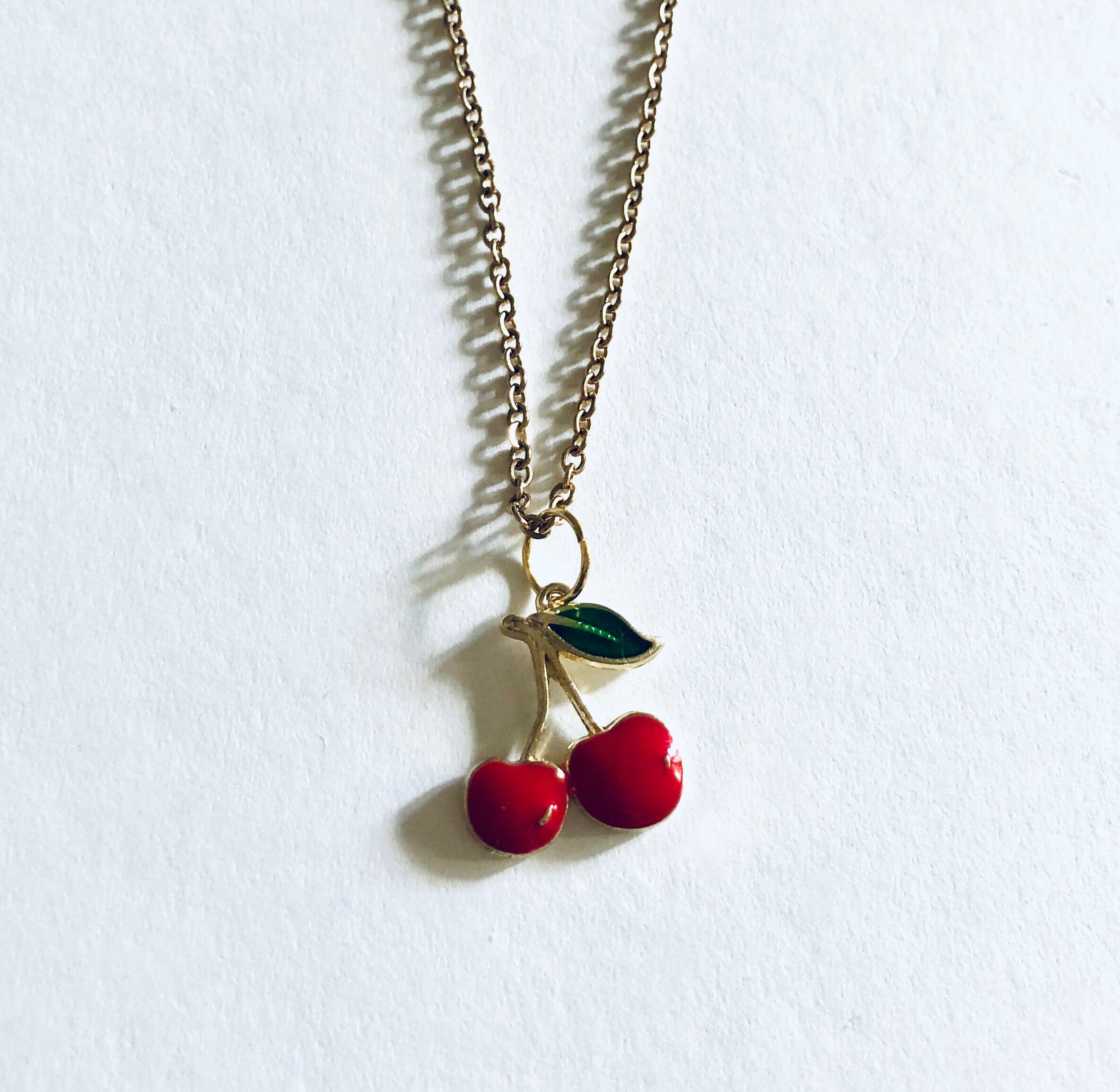 Red Cherries Necklace Gold Cherry Necklace Fruit Charm Gold | Etsy