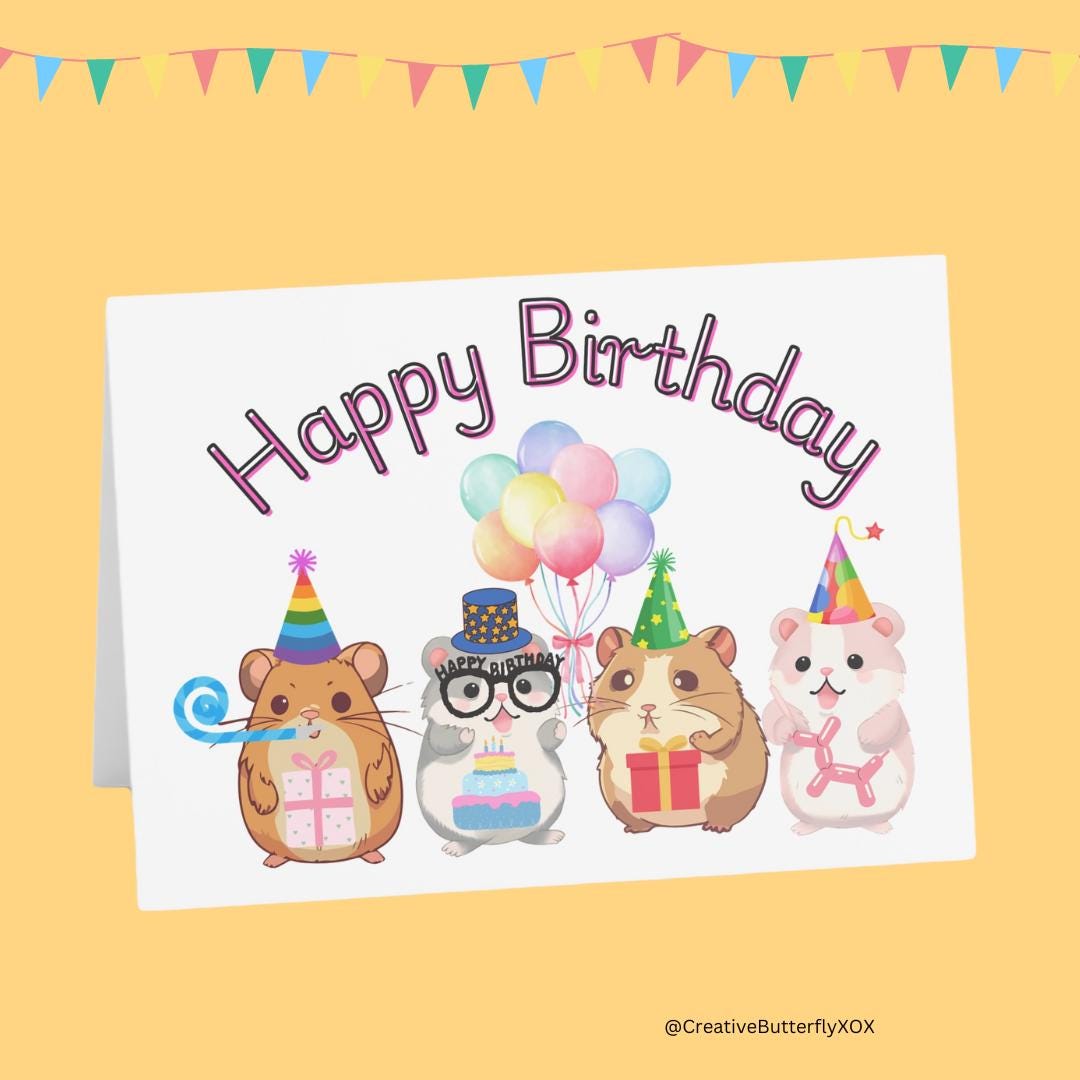 Hamster Happy Birthday Card, Hamster Card, Mouse Card, Funny Birthday ...