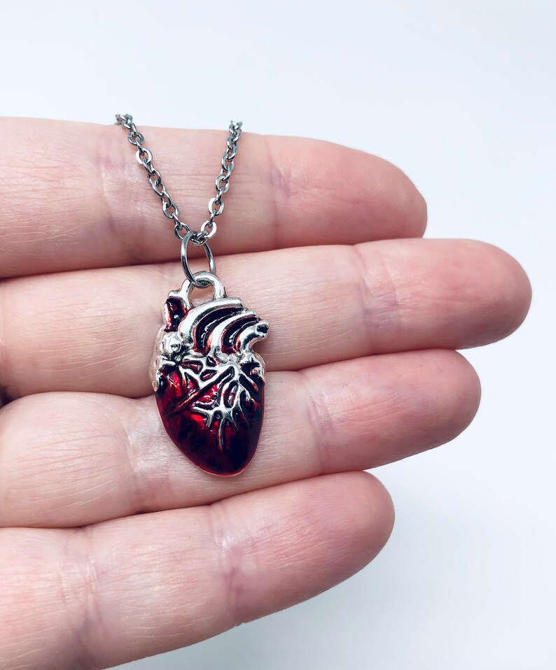 Human Heart Necklace Silver & Blood Red Heart Necklace Human - Etsy
