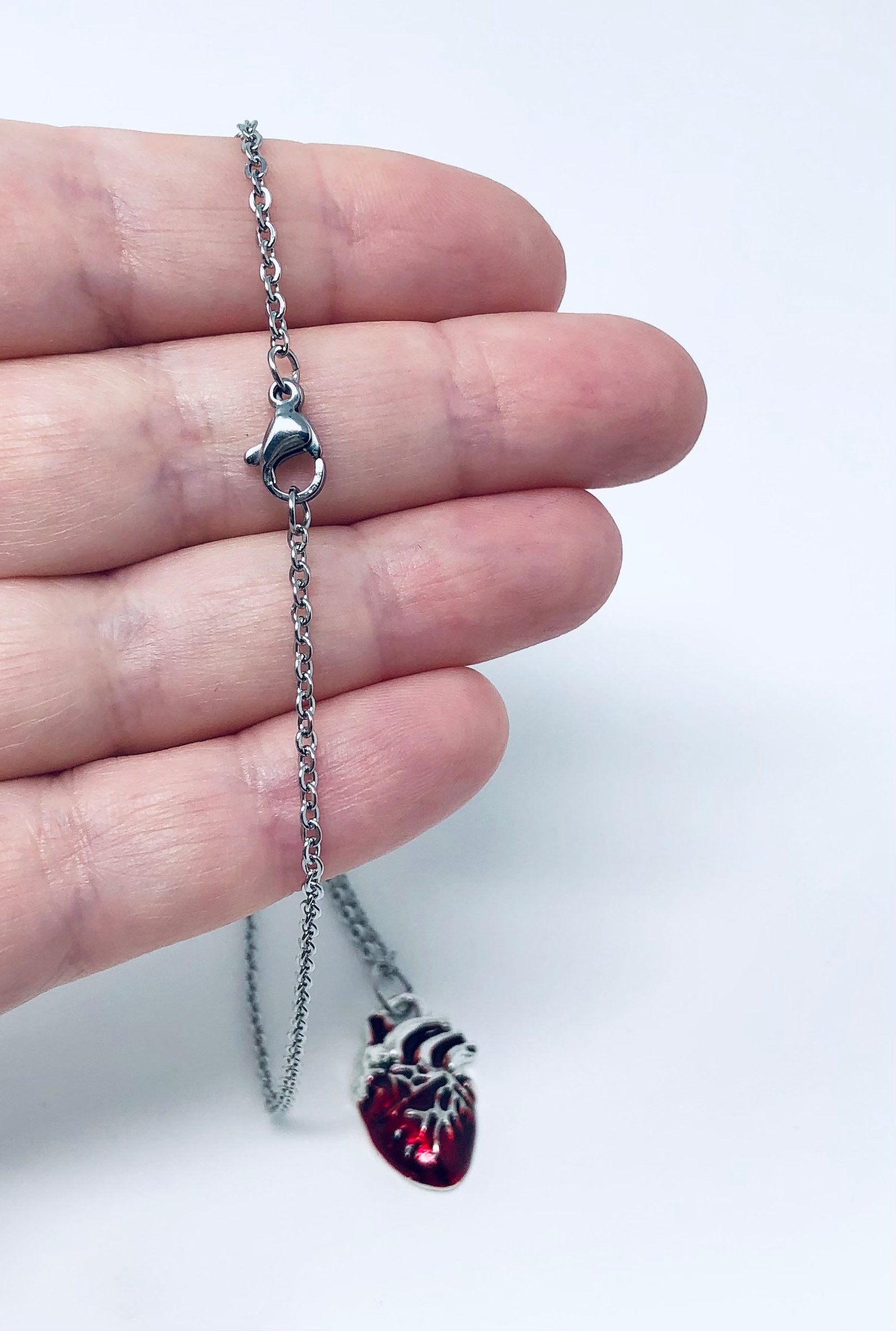 Human Heart Necklace Silver & Blood Red Heart Necklace Human - Etsy