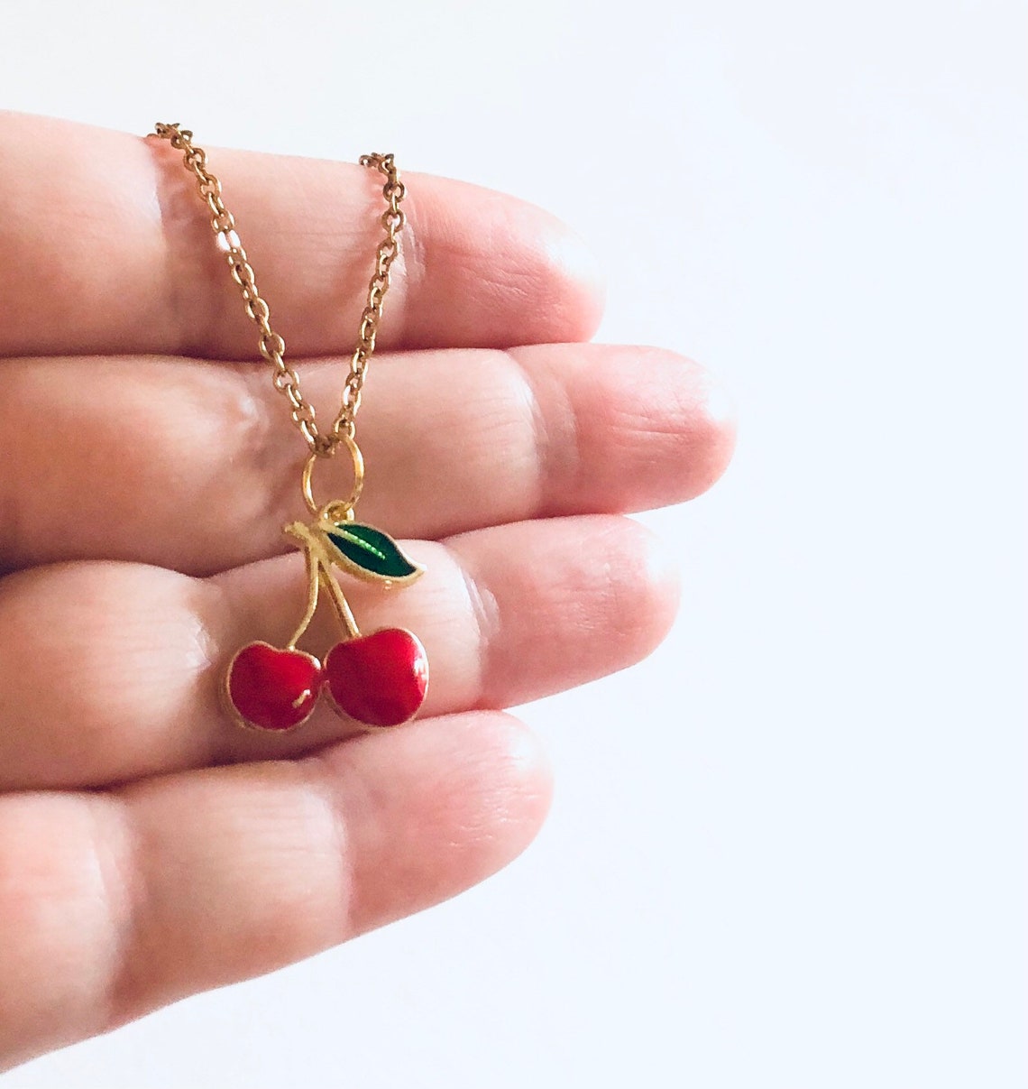 Red Cherries Necklace Gold Cherry Necklace Fruit Charm Gold - Etsy