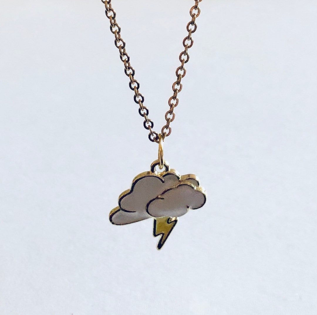 Thunder & Rain Cloud Necklace Lightning Bolt Necklace Gold - Etsy