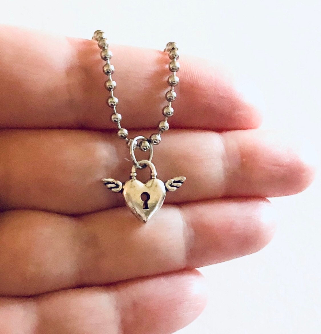 Heart Lock Necklace with Angel Wings Cherub Cherubs Angels | Etsy