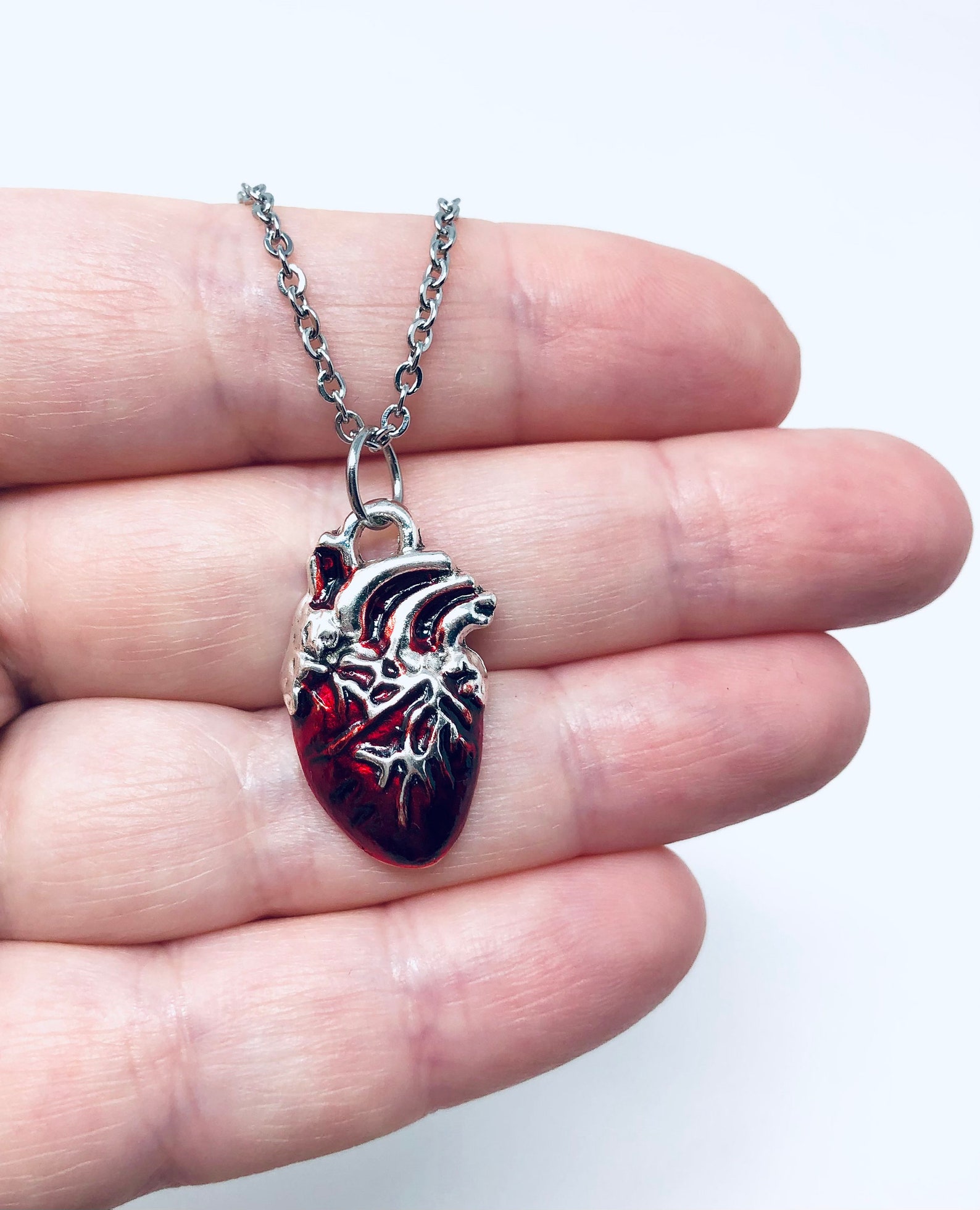 Human Heart Necklace Silver & Blood Red Heart Necklace Human - Etsy