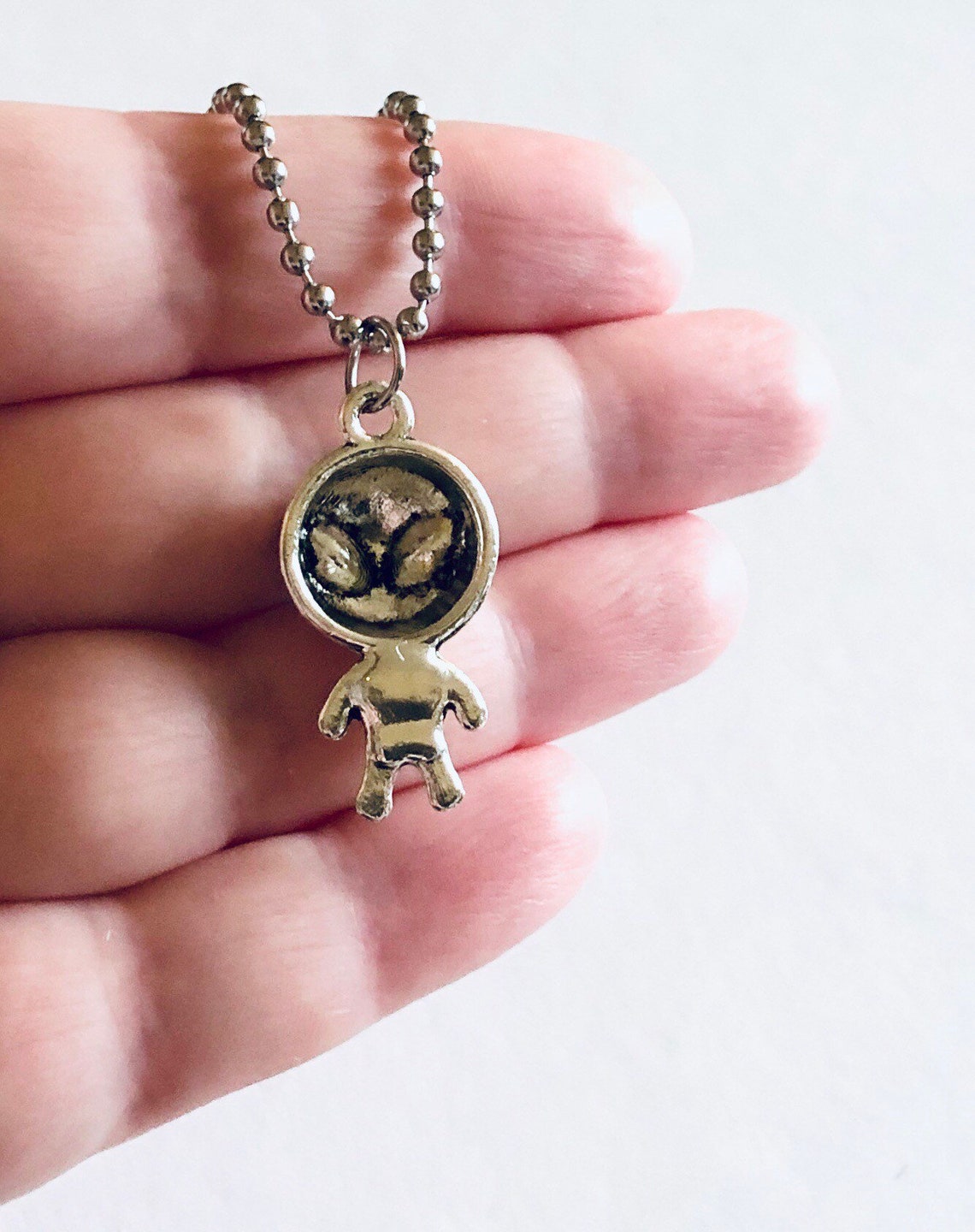 Alien Necklace Stainless Steel Ball Chain With Silver Aliens - Etsy
