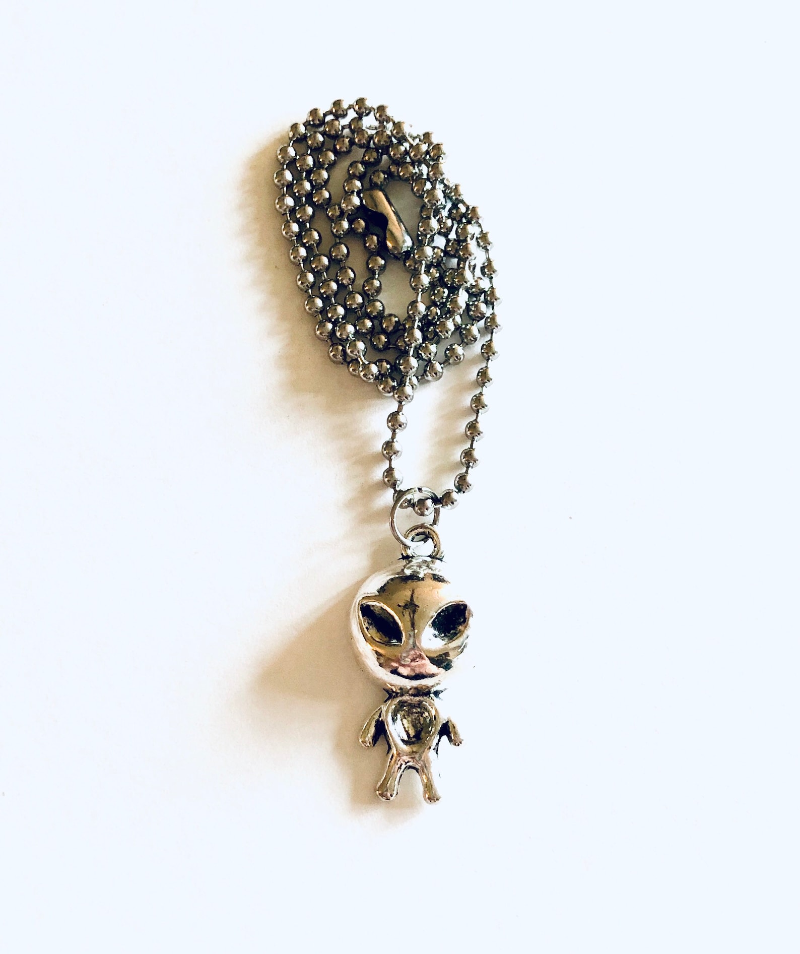 Alien Necklace Stainless Steel Ball Chain With Silver Aliens - Etsy