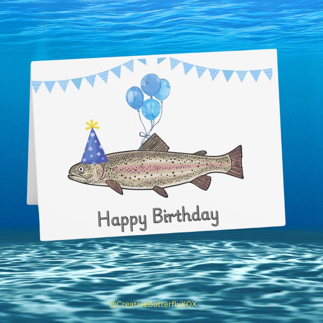 Trout Birthday Card, Fish Birthday Card for Him, Fishing Birthday Card ...