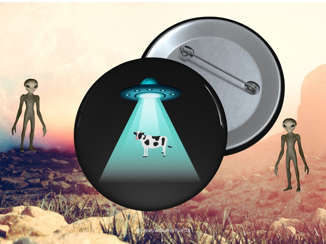Funny Aliens Pin, UFO Pin, Flying Saucer Pin, UFO Pinback Button, Alien ...