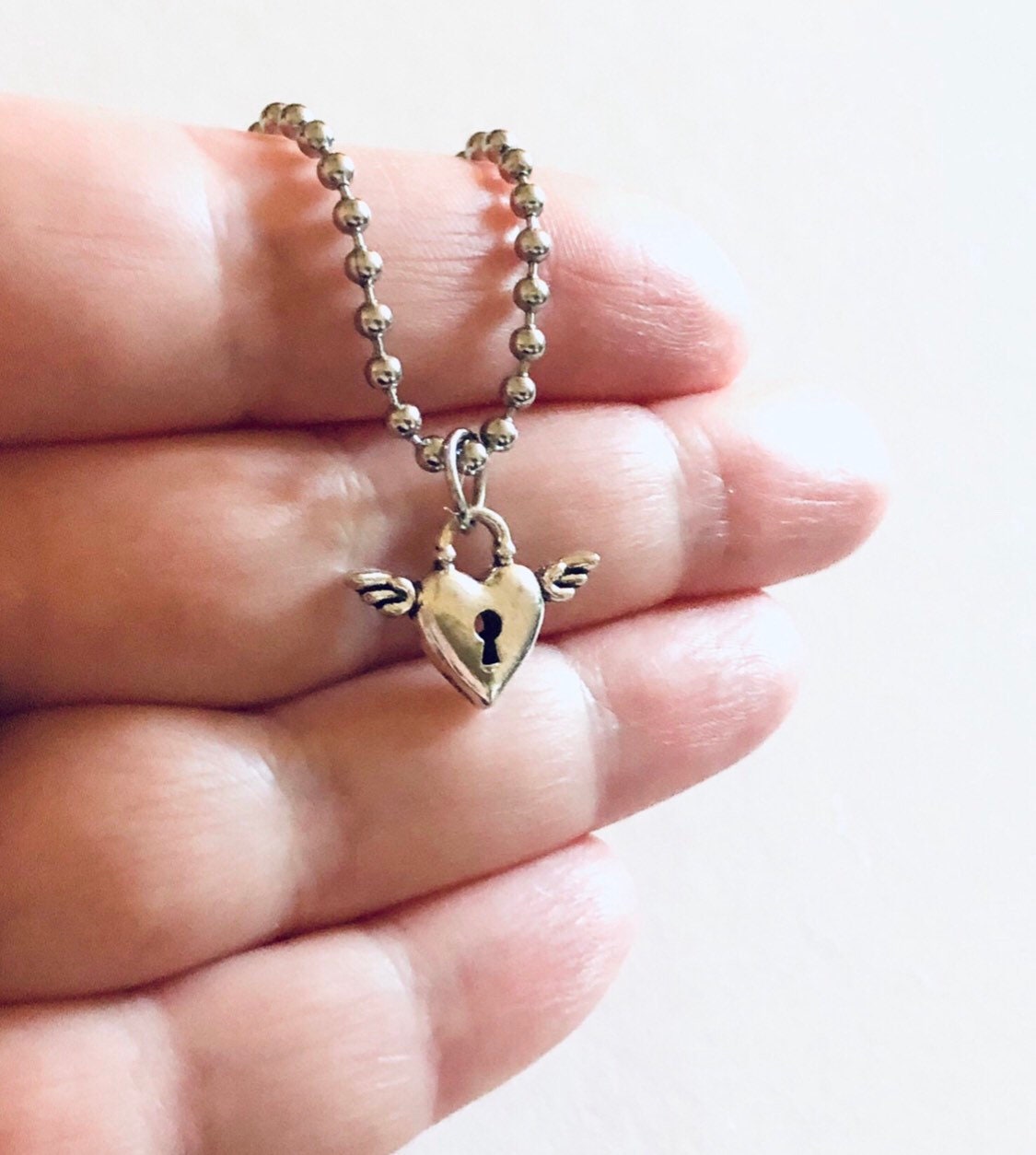 Heart Lock Necklace with Angel Wings Cherub Cherubs Angels | Etsy