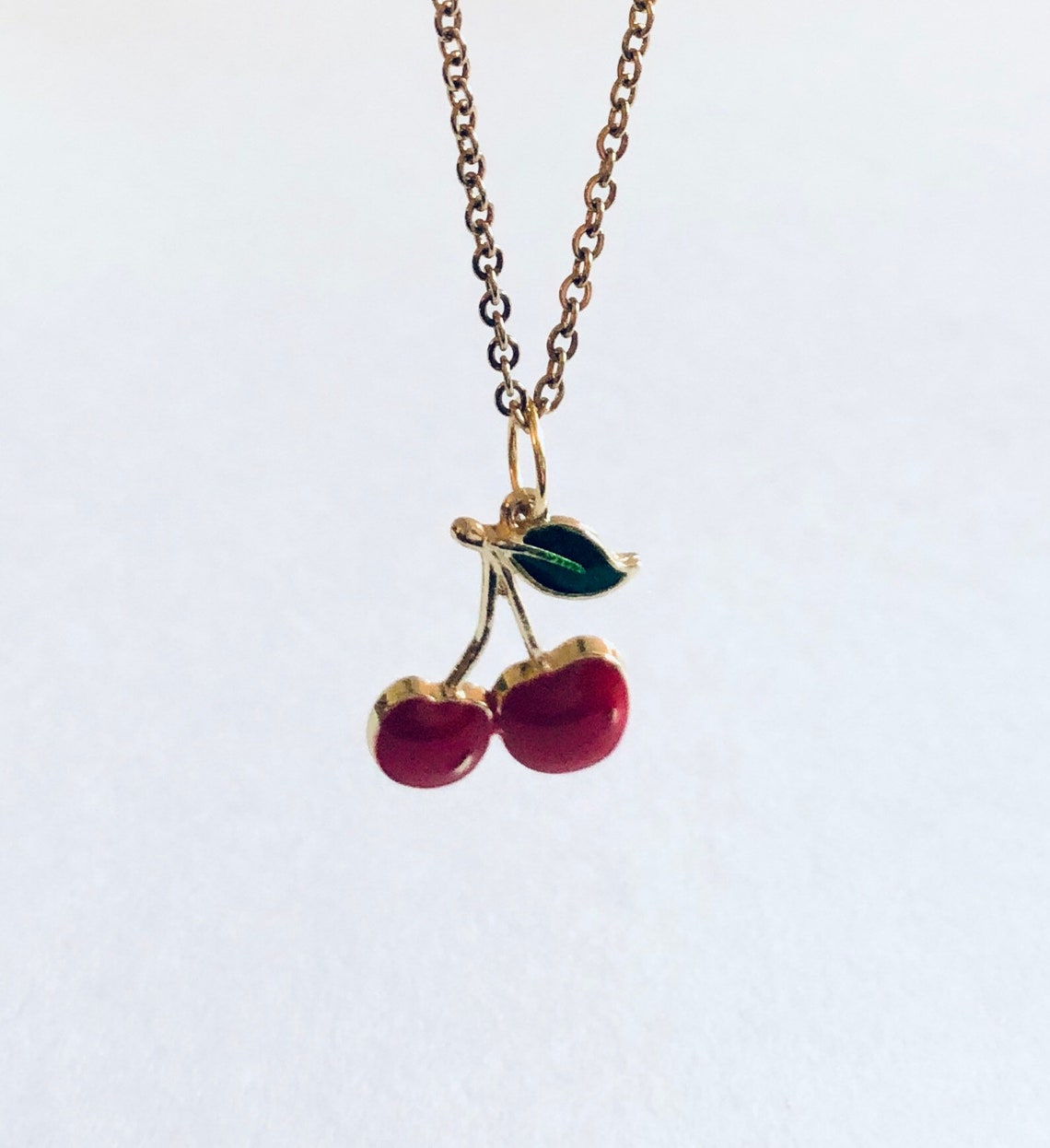 Red Cherries Necklace Gold Cherry Necklace Fruit Charm Gold | Etsy