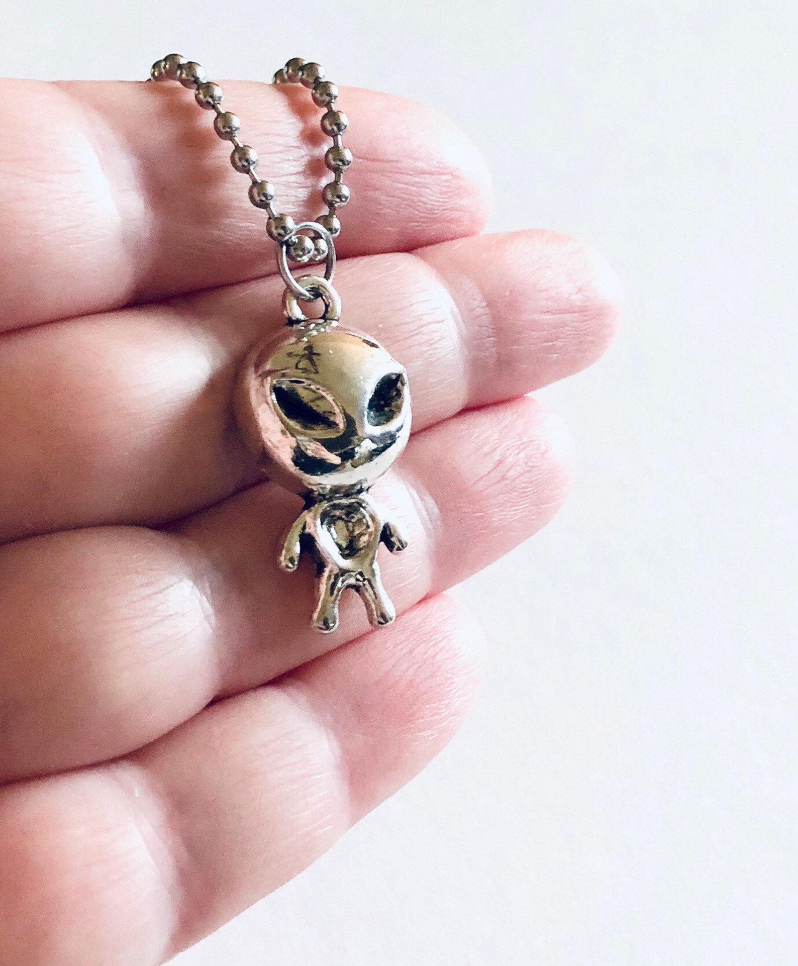 Alien Necklace Stainless Steel Ball Chain With Silver Aliens - Etsy