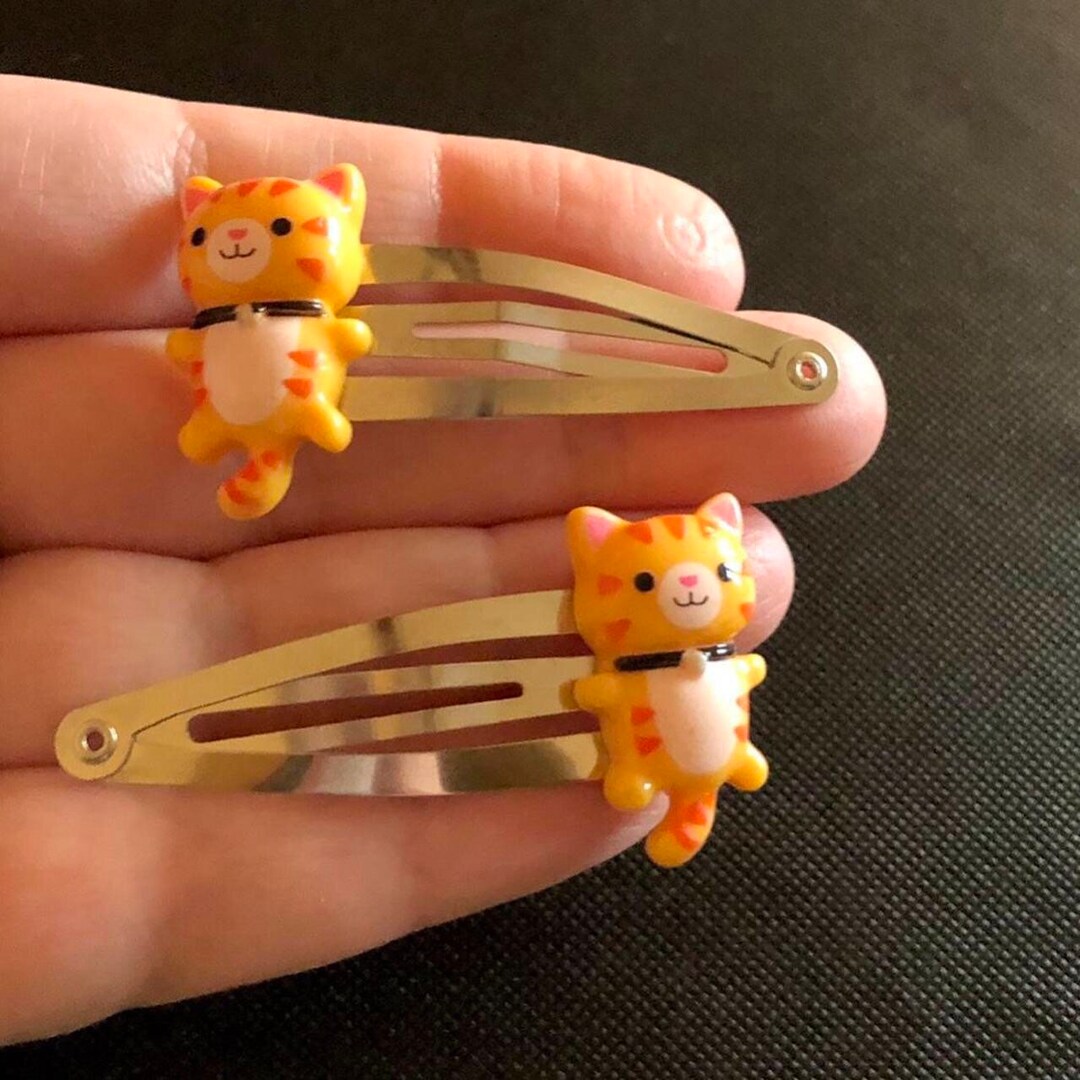 Orange Cat Hair Clips, Orange Tabby Cat Hair Clips, Kawaii Hair Clips ...