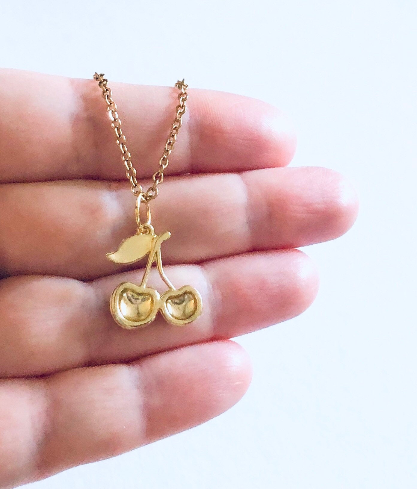 Red Cherries Necklace Gold Cherry Necklace Fruit Charm Gold | Etsy