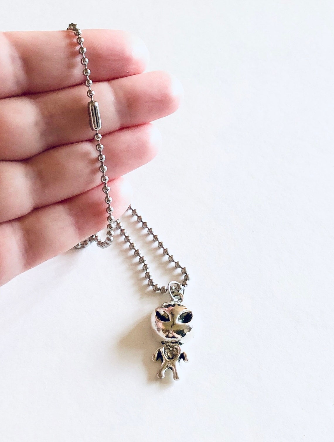 Alien Necklace Stainless Steel Ball Chain With Silver Aliens | Etsy