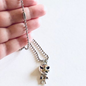 Alien Necklace Stainless Steel Ball Chain With Silver Aliens Charm, UFO ...