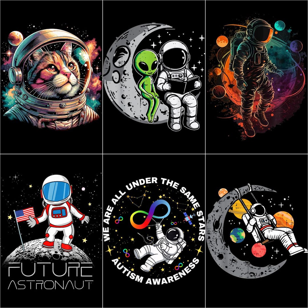 Space Astronaut PNG Bundle, Galaxy Cat, Alien & Moon Art, Autism ...