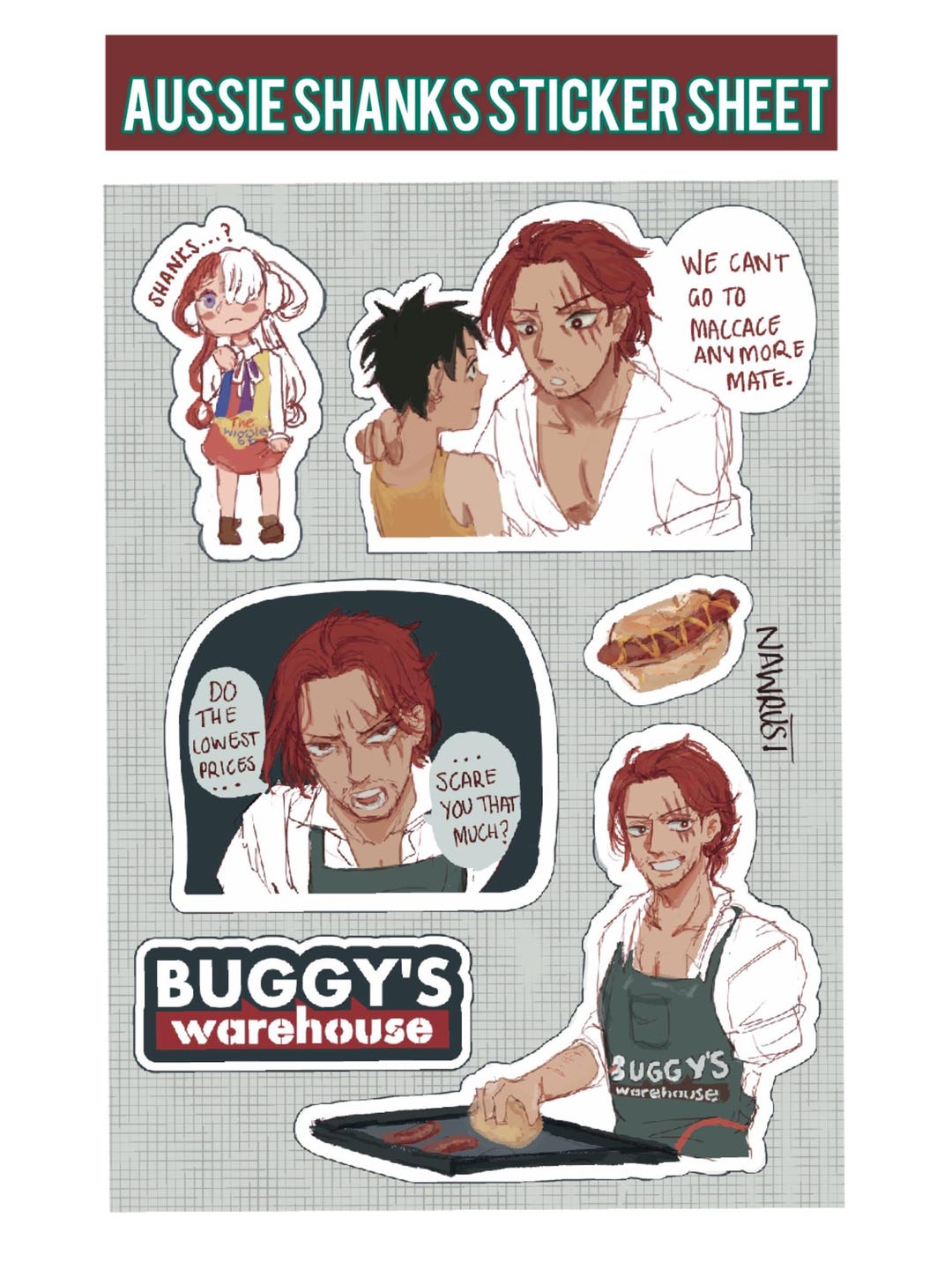 Aussie Shanks One Piece Sticker Sheet - Etsy