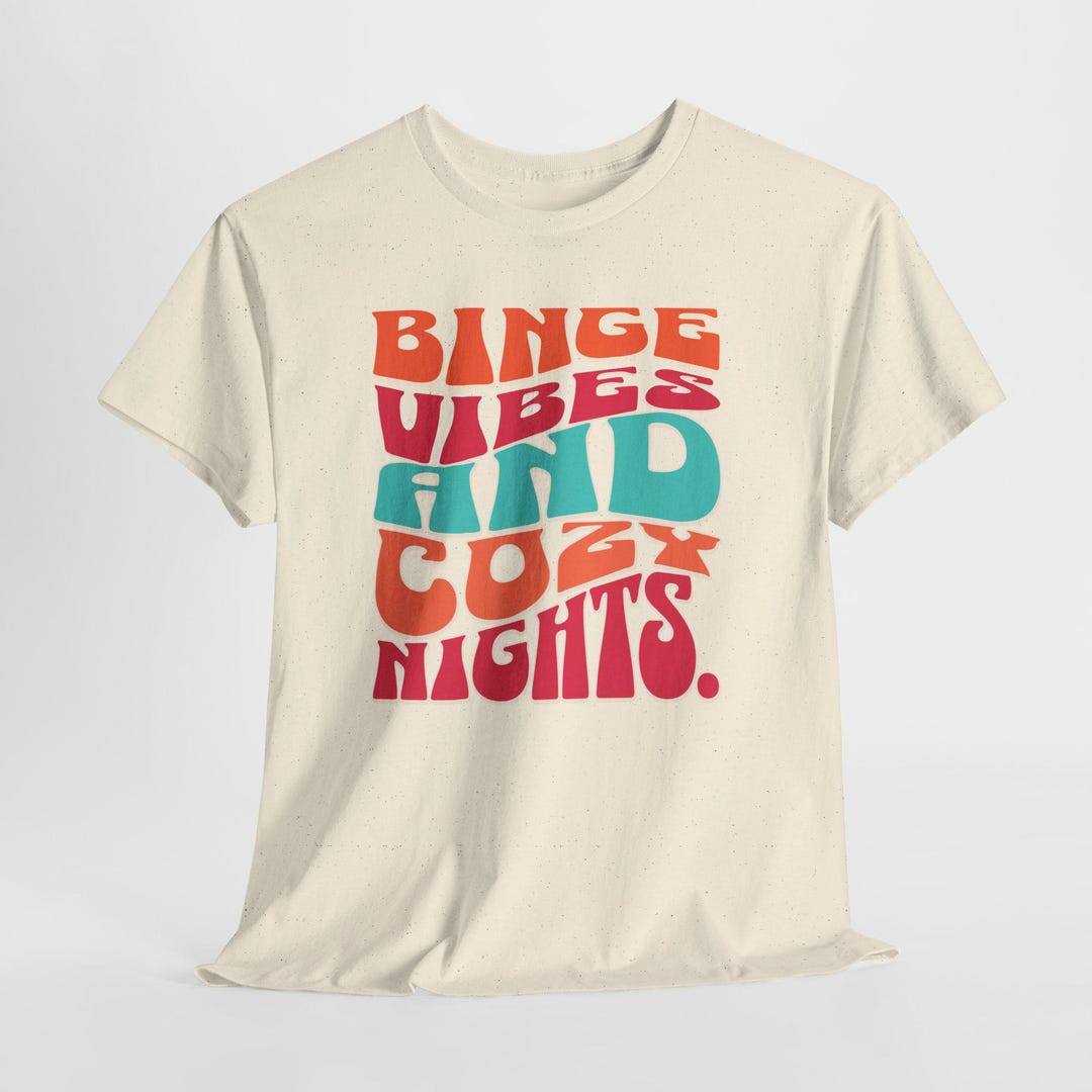 Binge Vibes & Cozy Nights Retro Wavy T-shirt | Movie Night Tee Cozy ...